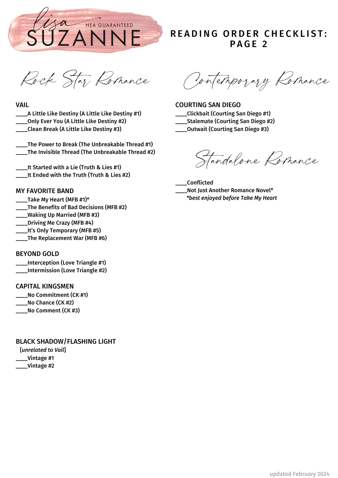 Reading Order | Author Lisa Suzanne