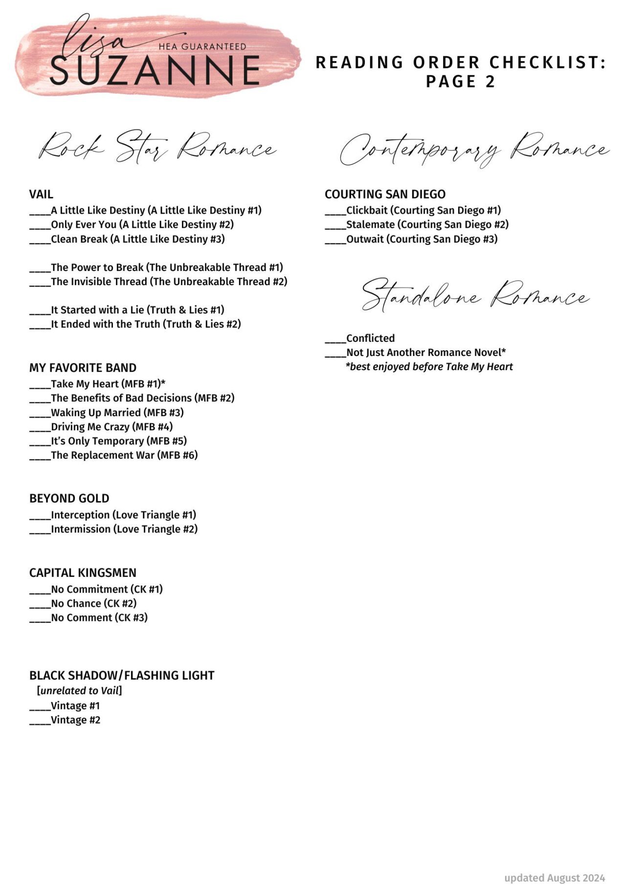 Reading Order | Author Lisa Suzanne